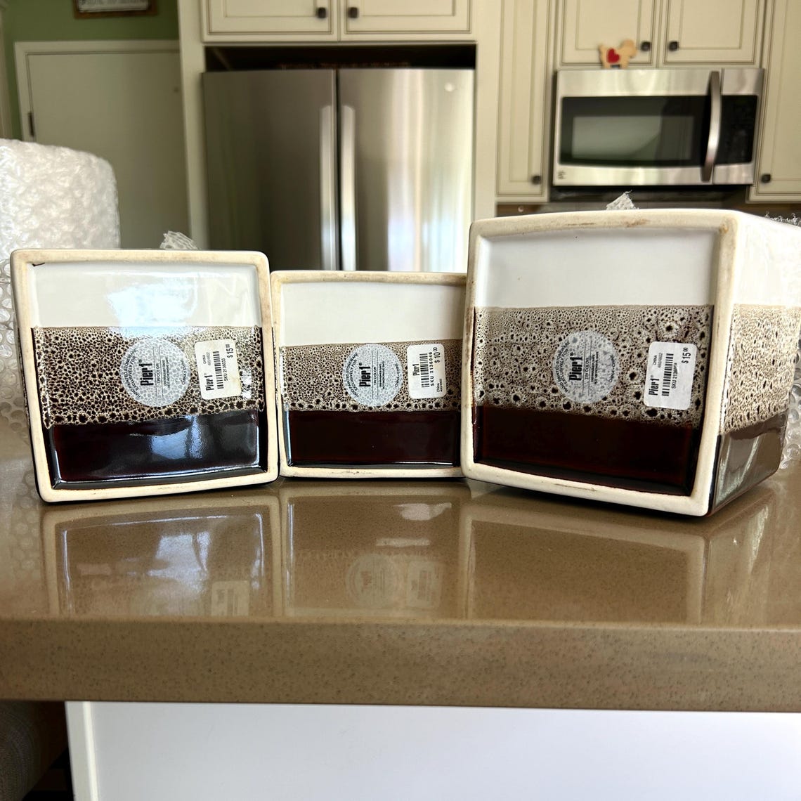 Pier 1 Imports Stoneware Canister Set – Tri-color Rustic Kitchen ...