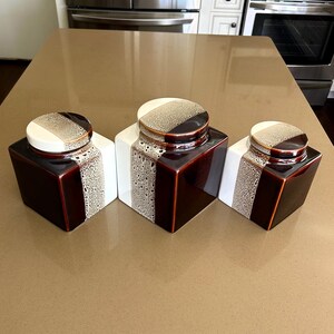 Pier 1 Imports Stoneware Canister Set – Tri-color Rustic Kitchen ...