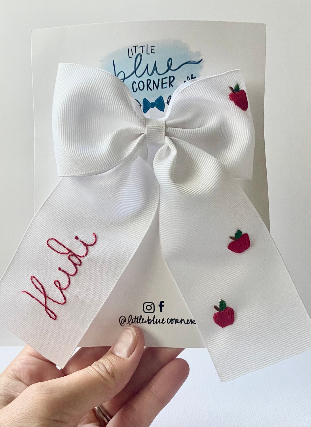 Hand Embroidered Apple Ribbon Bow Sailor Style Grosgrain - Etsy