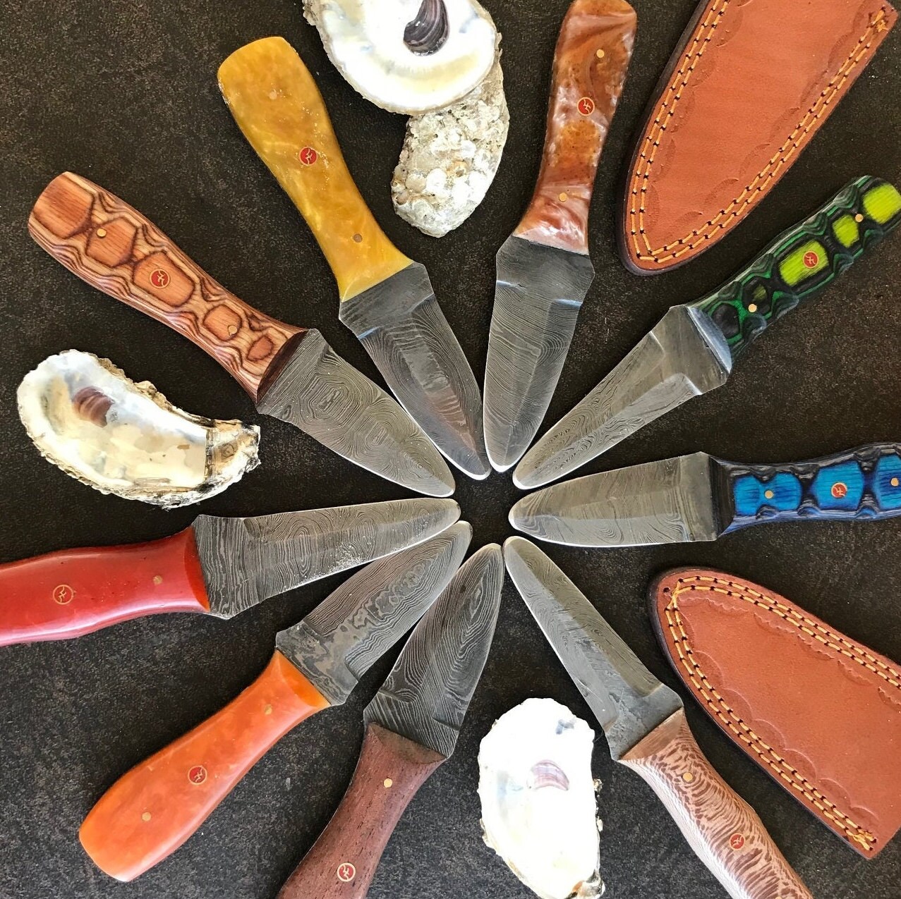 Hand Made Damascus Steel Oyster Knives Custom Leather Sheath Included ...