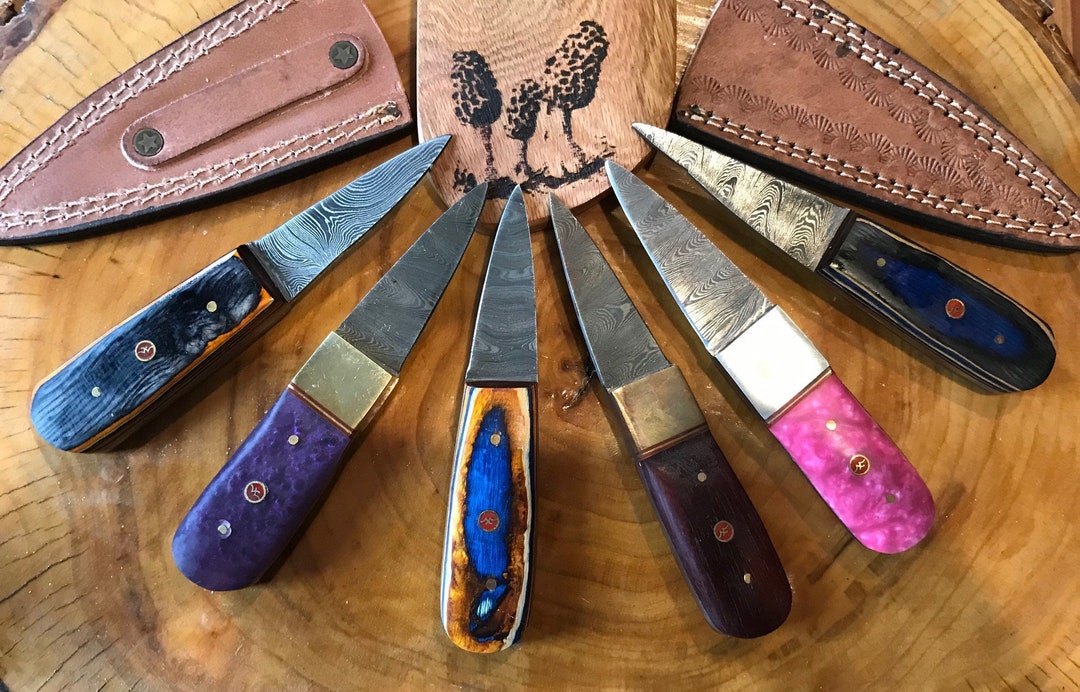 Mushroom Knife, Handmade Damascus Foraging Knife With Leather Sheath ...
