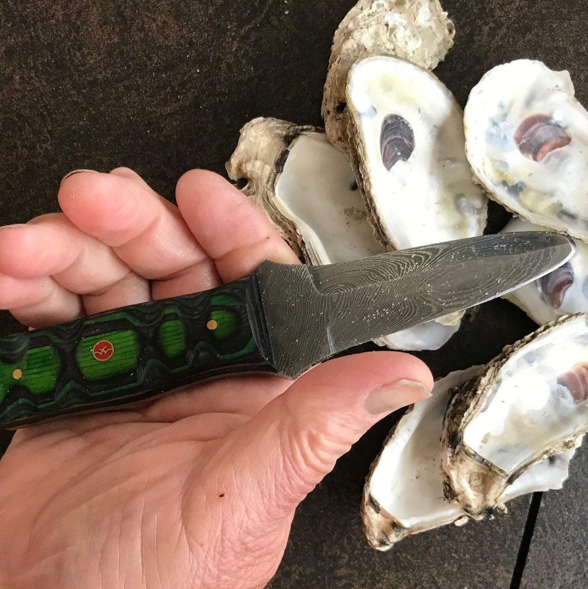 Hand Made Damascus Steel Oyster Knives Custom Leather Sheath Included ...