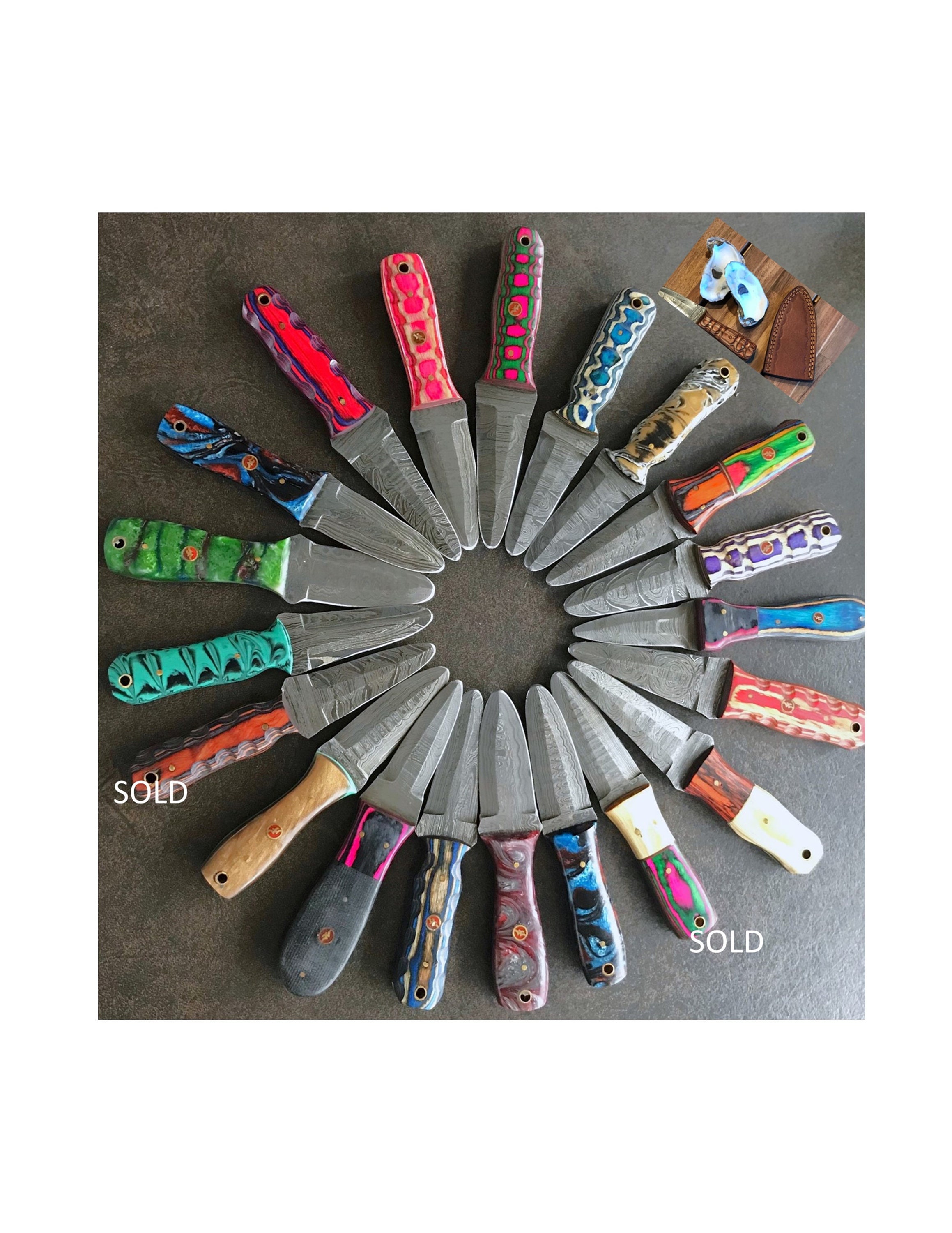 Hand Made Damascus Steel Oyster Knives!!! Custom Leather Sheath ...