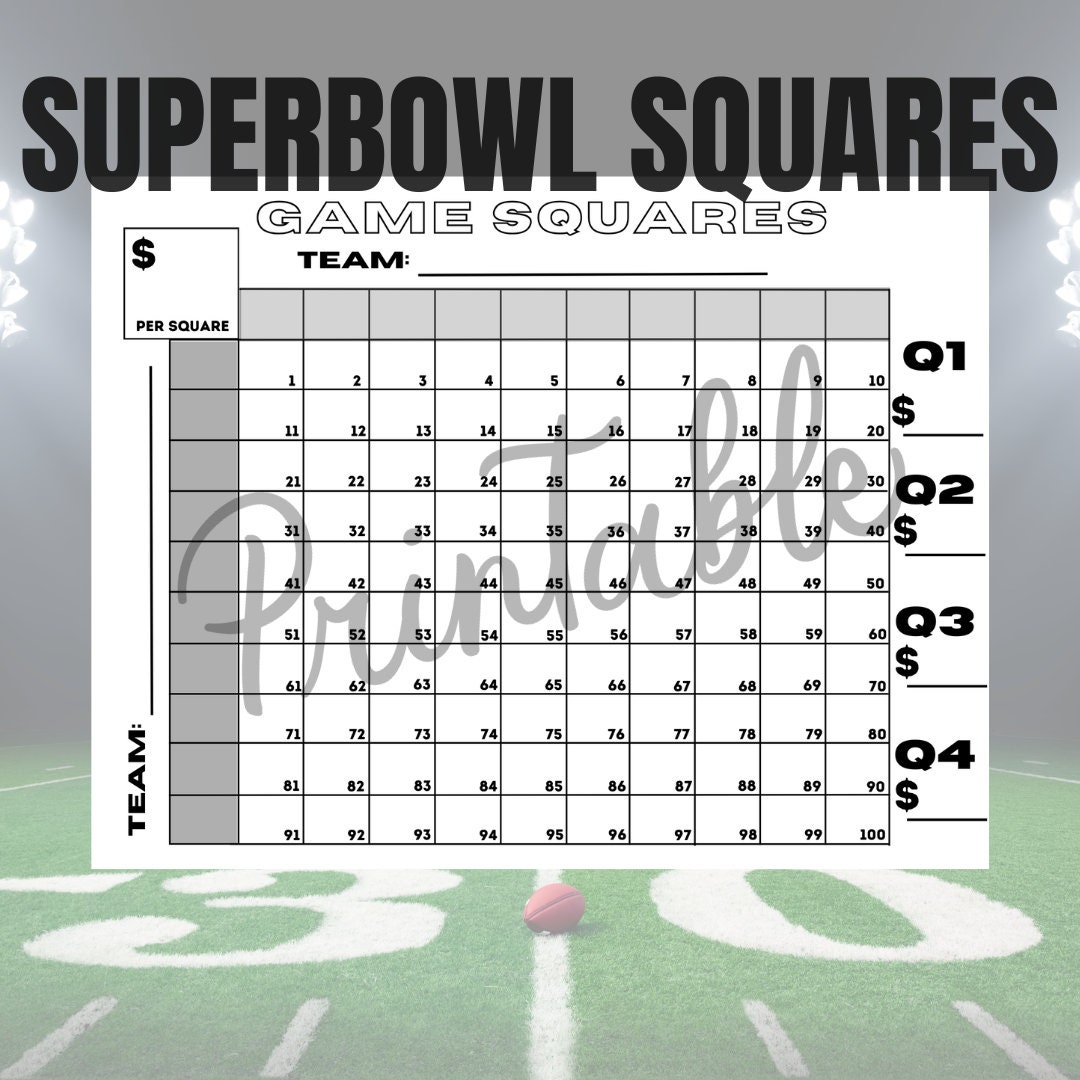 Best Super Bowl Squares Template , Printable, Digital Download - Etsy