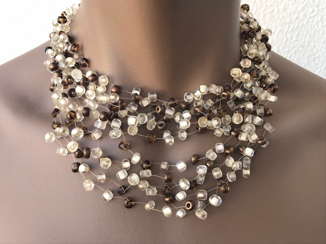 Signed Vintage 70s Langani Multistrand Glass Beads Necklace - Etsy