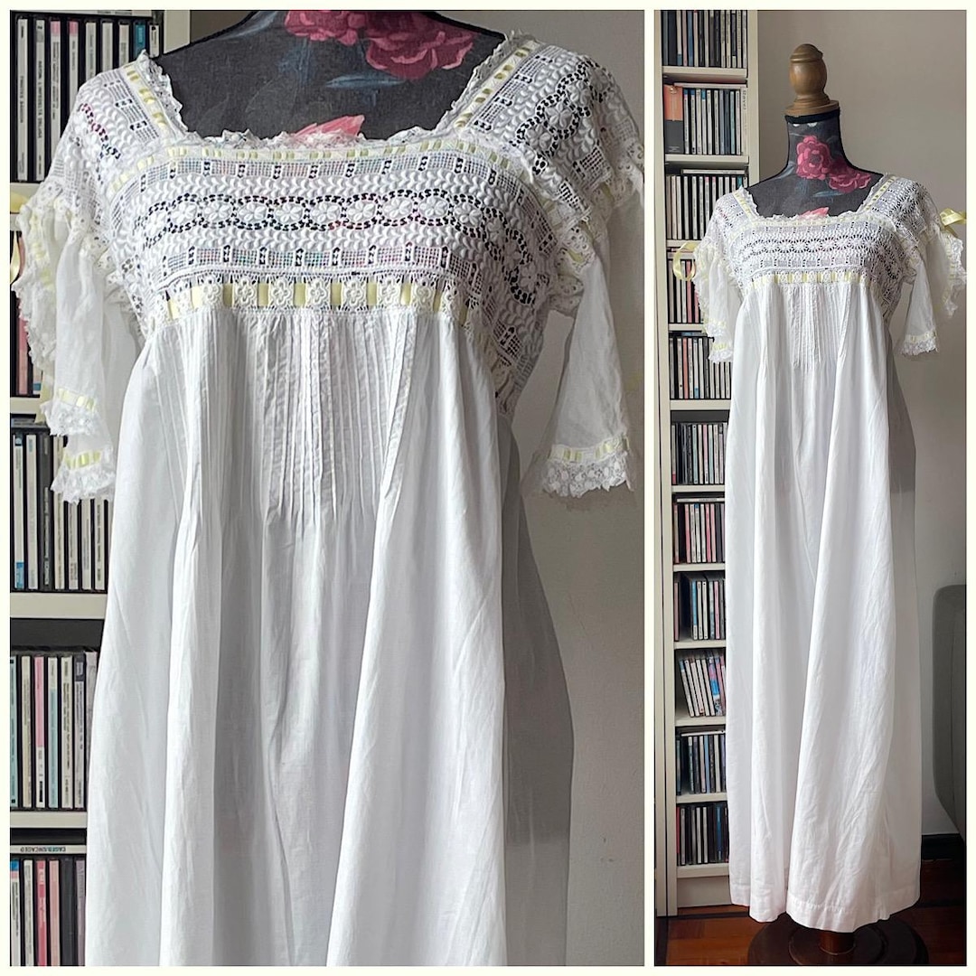 Antique Victorian White Cotton Nightgown With Monogram: Empire Waist ...