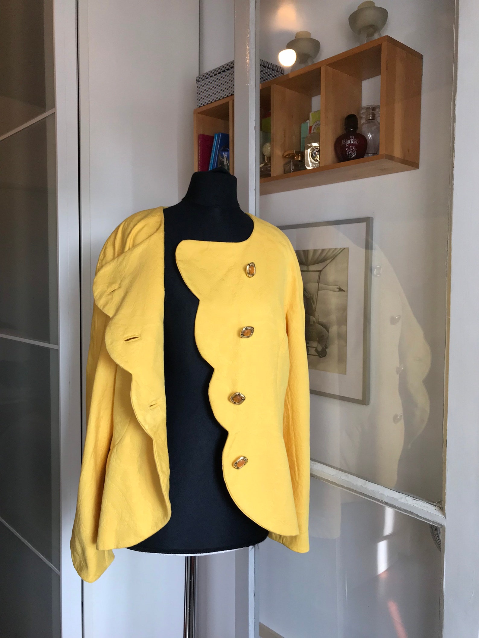 Vintage 60s/70s Yellow Cotton Asymmetrical Peplum Jacket; Spring/summer ...