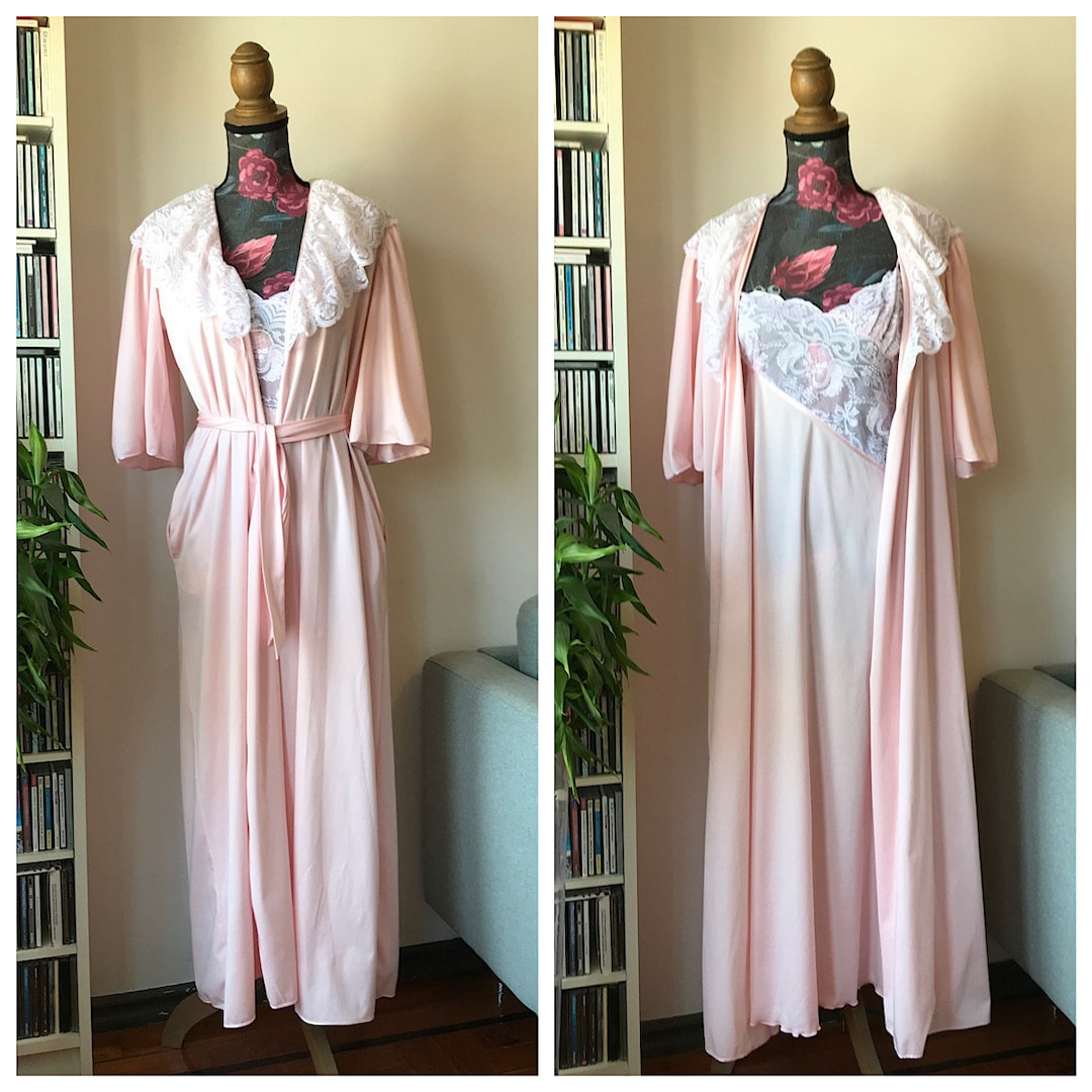 Vintage 70s Baby Pink Negligee Nightgown and Robe Set// Vintage Lingerie//maxi Length Boudoir ...