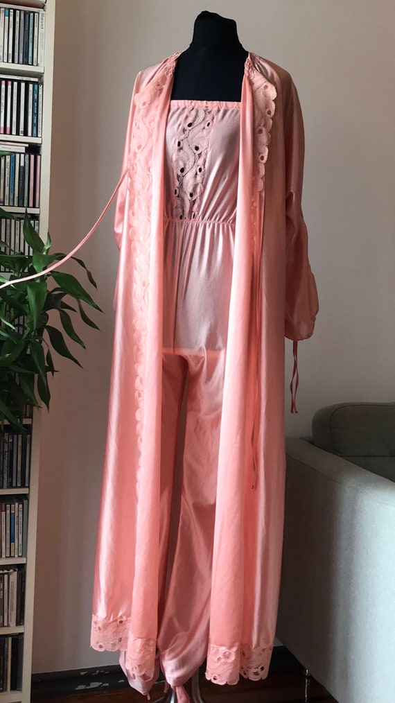 Vintage 70s Dry Rose Peignoir Set/ 70s Boudoir Linger… - Gem