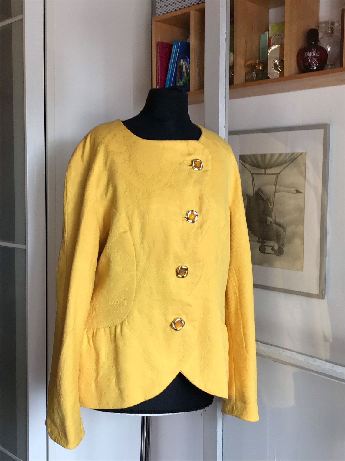 Vintage 60s/70s Yellow Cotton Asymmetrical Peplum Jacket; Spring/summer ...