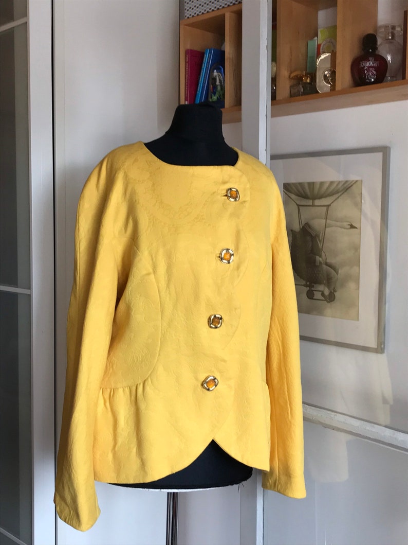 Vintage 60s/70s Yellow Cotton Asymmetrical Peplum Jacket; Spring/summer ...