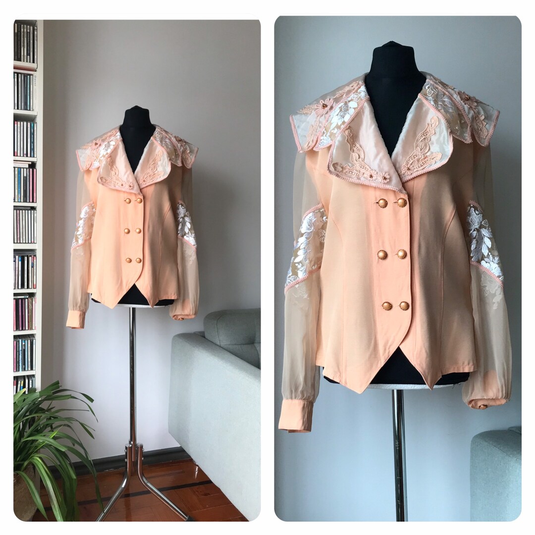 Vintage From the 80s Sophisticated Peach-coloured Embroidered Shirt ...