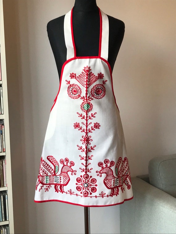 Rare Vintage Amazing 70s Linen Embroidered Apron - Gem