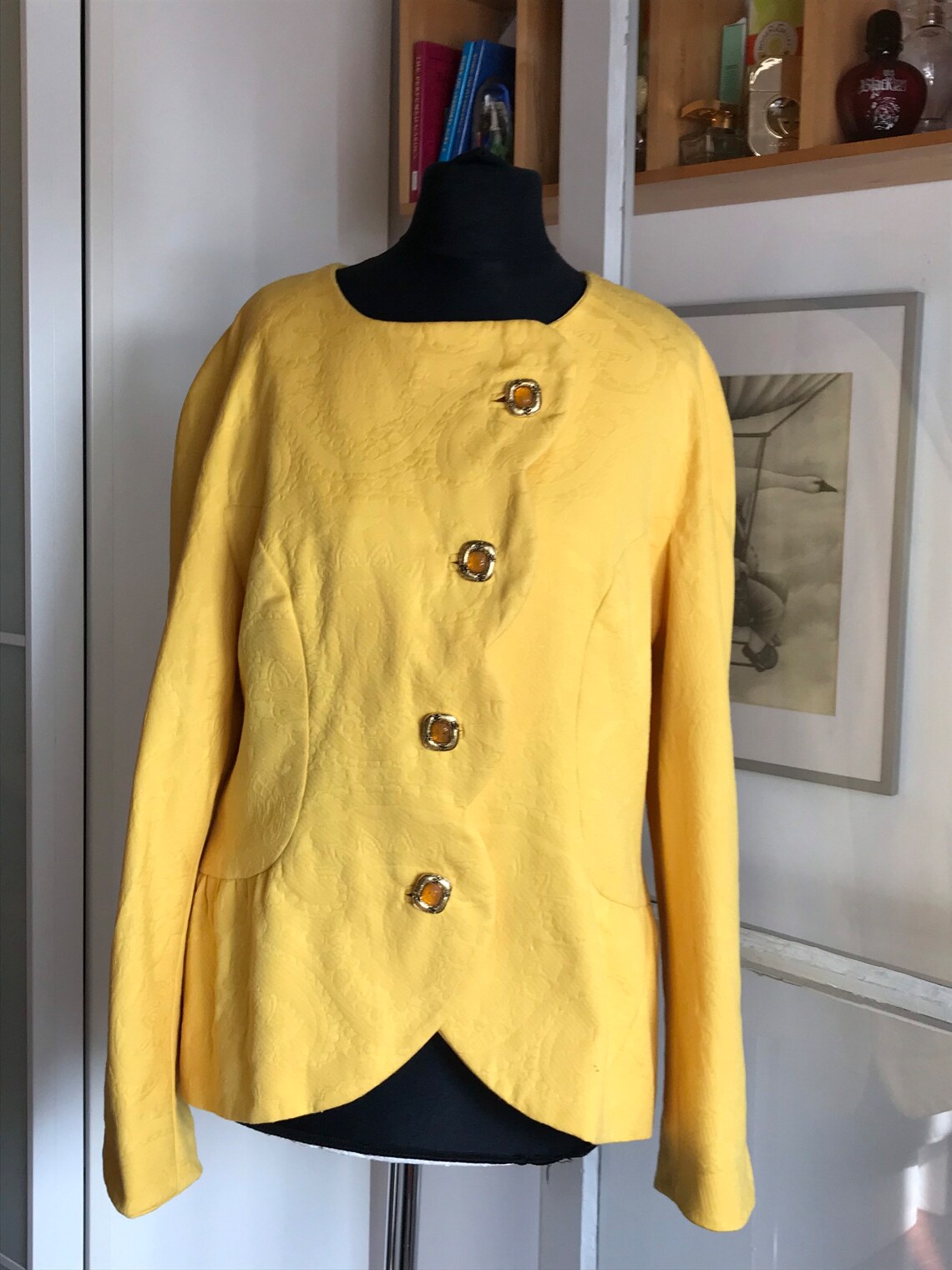 Vintage 60s/70s Yellow Cotton Asymmetrical Peplum Jacket; Spring/summer ...