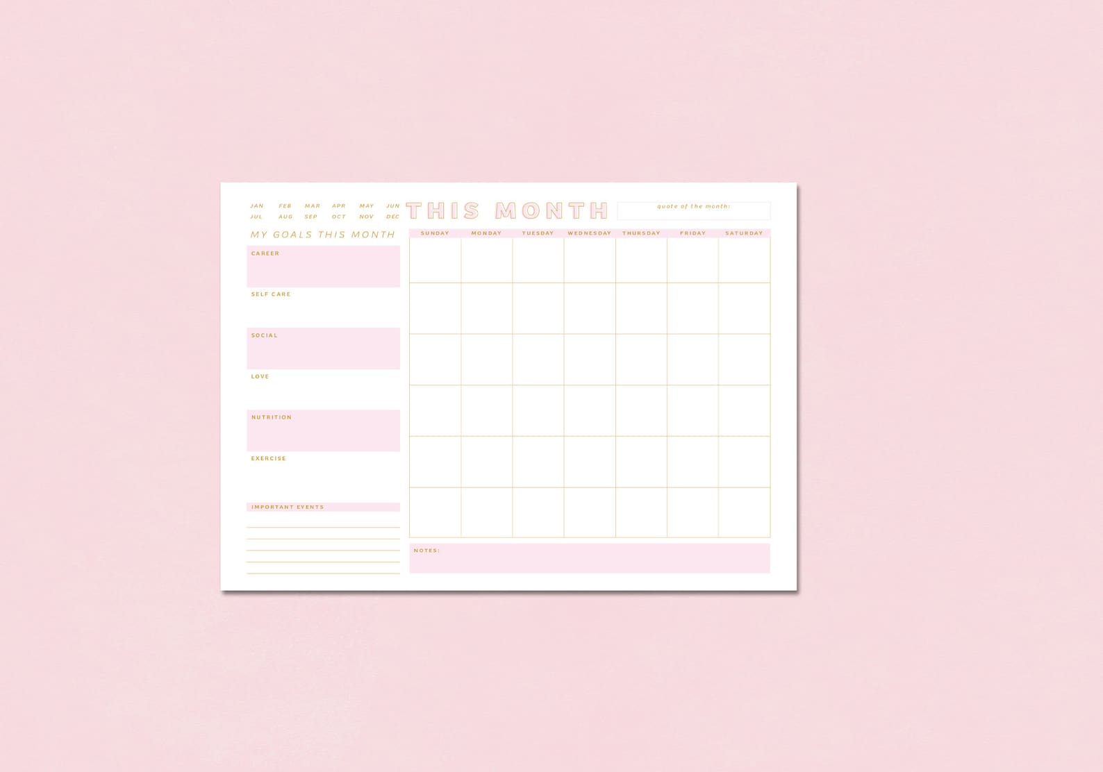 Month at a Glance Monthly Planner Undated Monthly Layout Agenda PDF ...