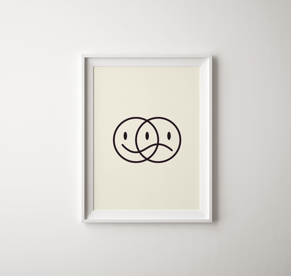 Smiley Sad Face Printable Art, Art Print, Minimal Wall Print, Modern ...