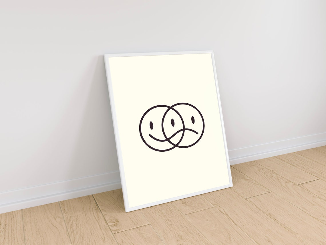 Smiley Sad Face Printable Art, Art Print, Minimal Wall Print, Modern ...