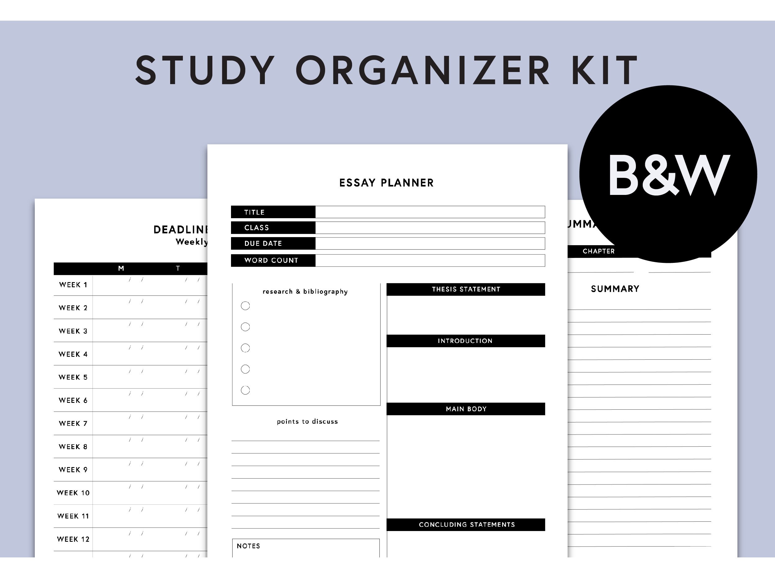 Study Kit Organizer, College Planner, Academic Planner, Student Planner ...