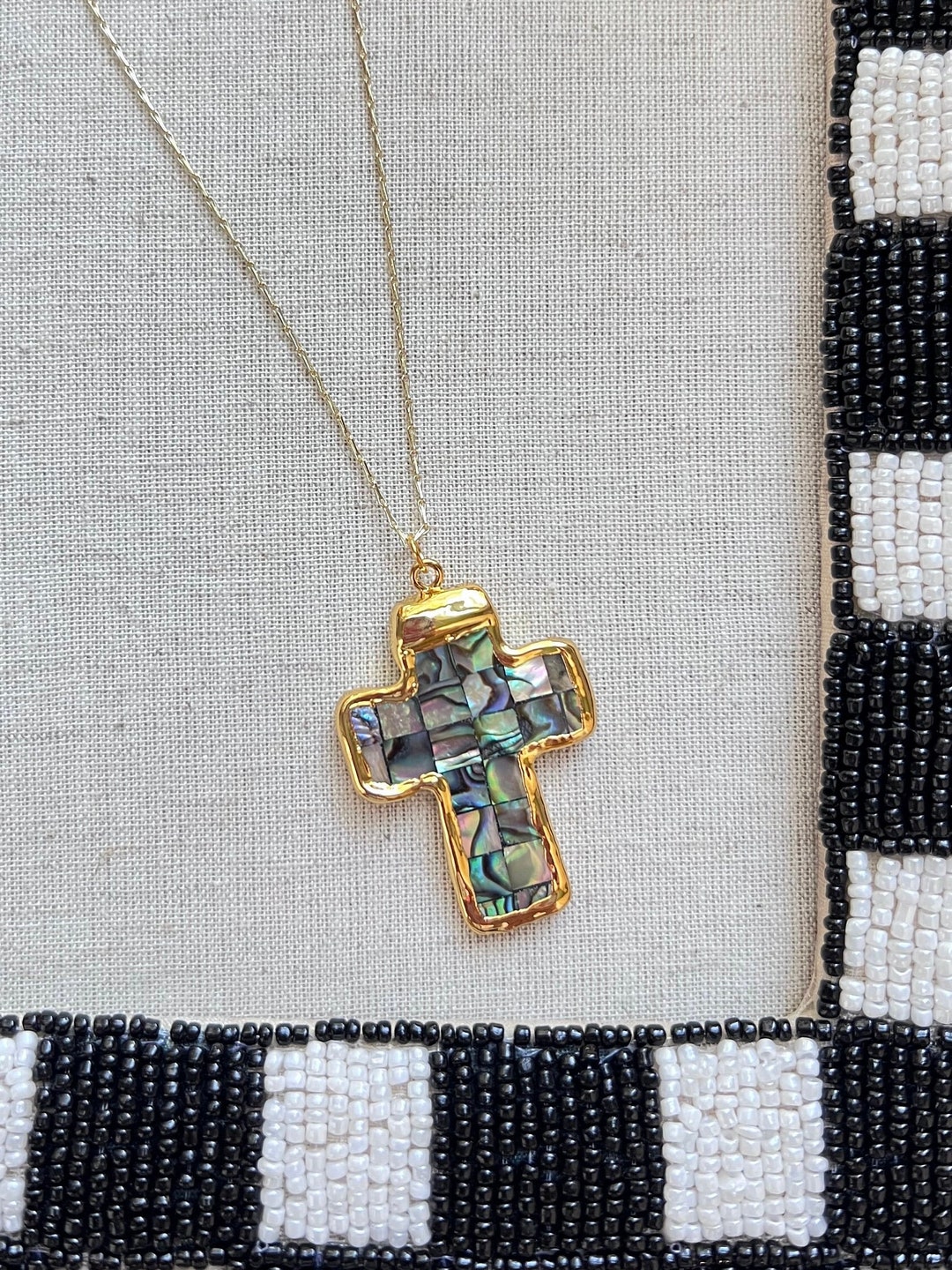 Natural Abalone Shell Cross Pendant With Golden Trim Pendant Necklace ...