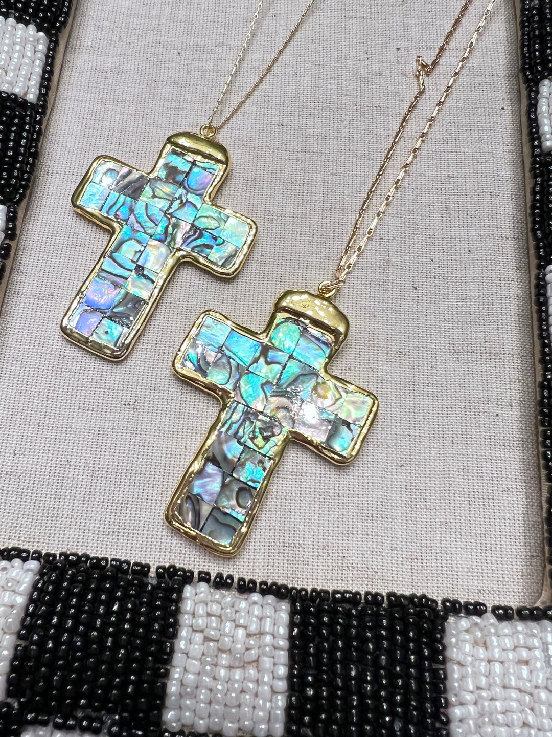 Natural Abalone Shell Cross Pendant With Golden Trim Pendant Necklace ...