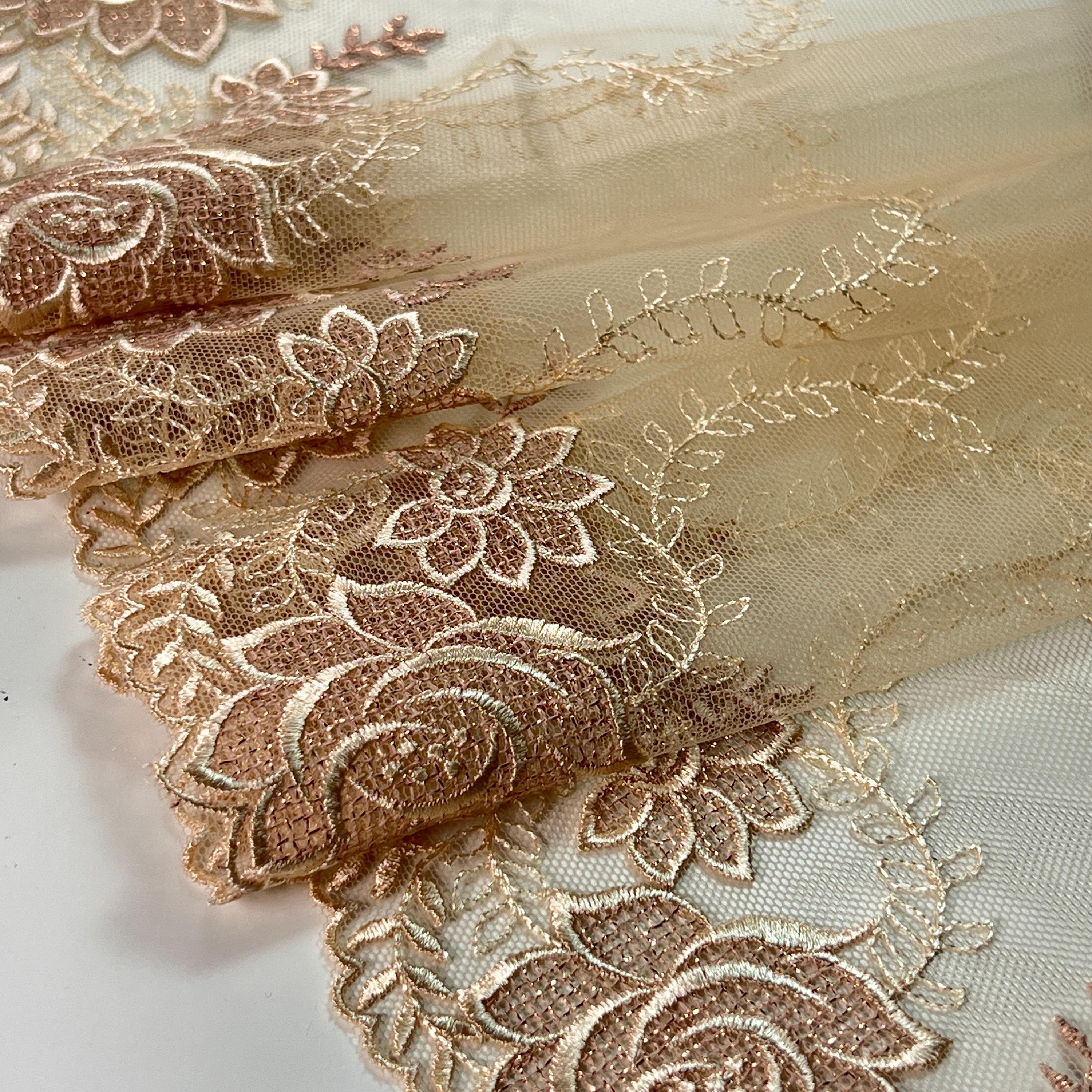 Rose Gold Floral Embroidered Lace | Embroidery Lace | Lace for Sewing ...