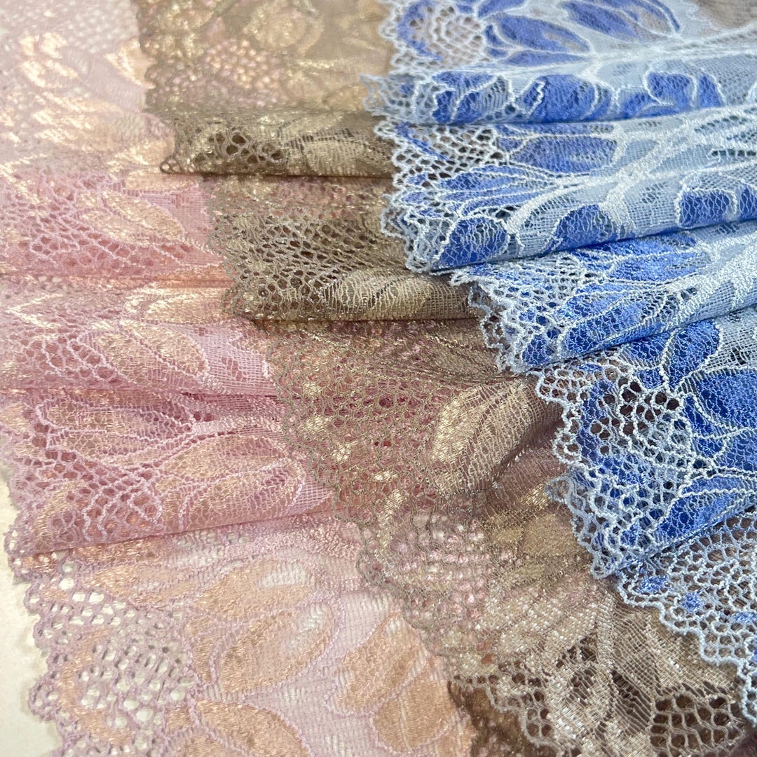Shimmer Garden Lace Trim Trio – Metallic Embroidered Stretch Lace in ...