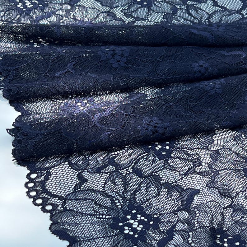 Deep Navy Lace - Premium Nylon Stretch Lace by the Yard - Dark Navy ...