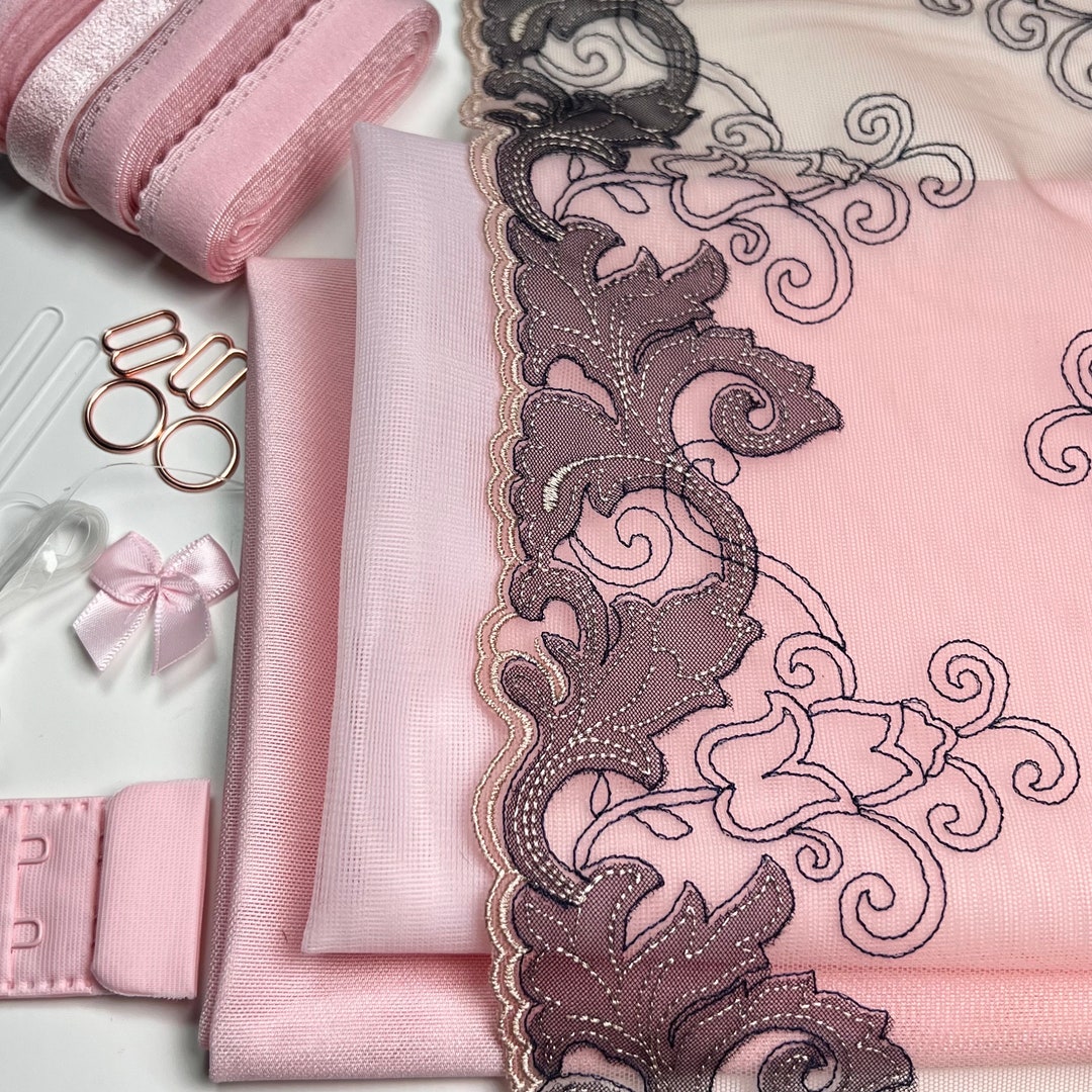 Bra Making Kit | Pink Base Bra Sewing Kit | Embroidery Lace Bralette ...
