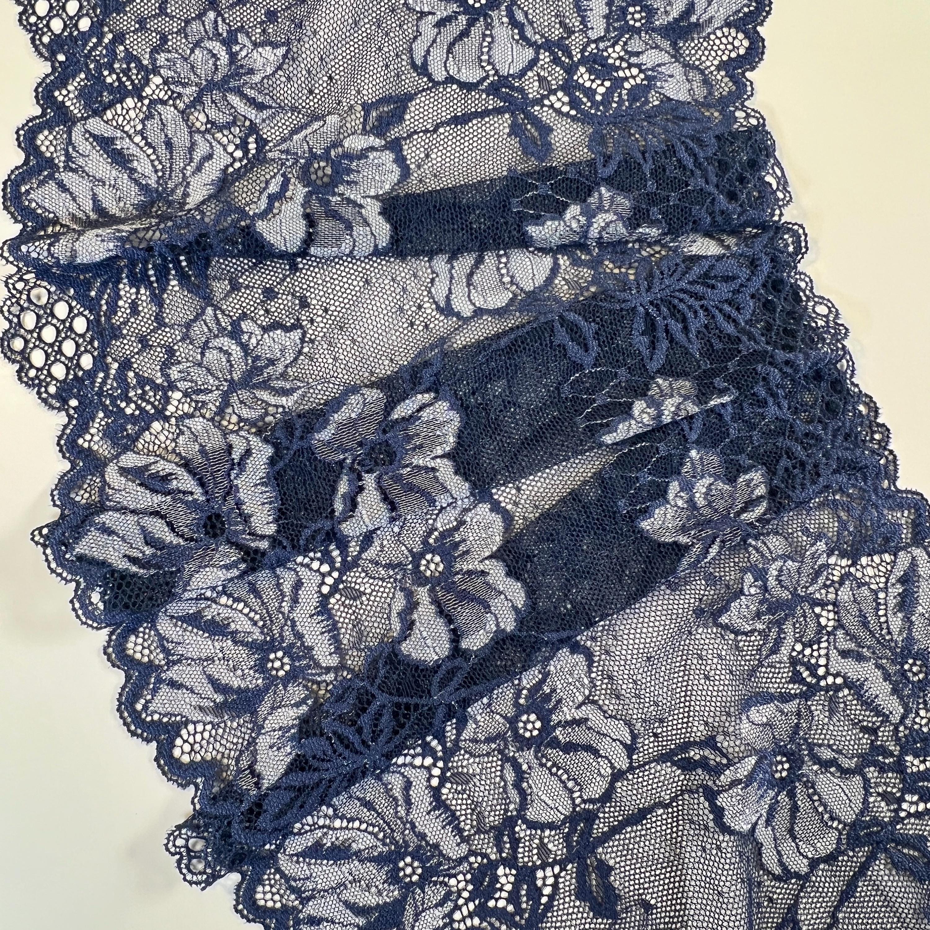 Midnight Blue Lace With Ivory Flowers- Premium Nylon Stretch Lace by ...