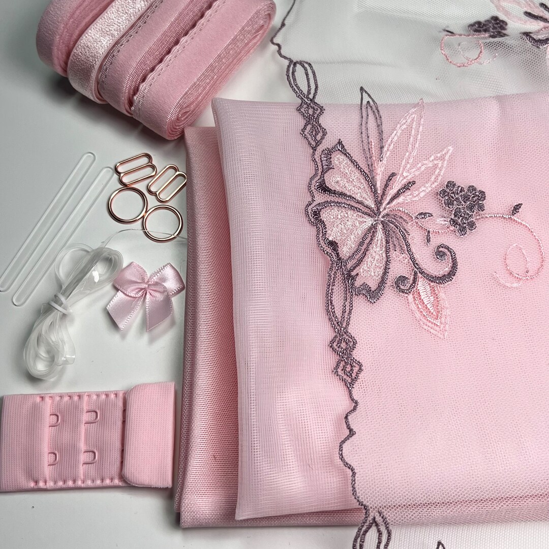 Bra Making Kit | Pink Base Bra Sewing Kit | Embroidery Lace Bralette ...