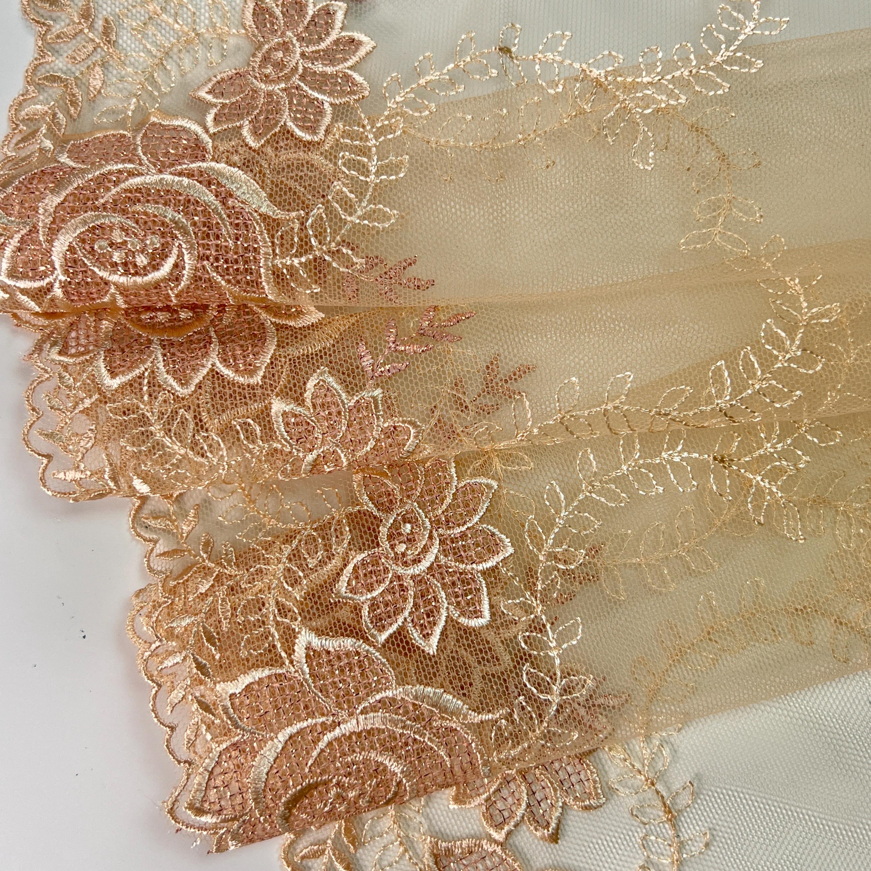 Rose Gold Floral Embroidered Lace | Embroidery Lace | Lace for Sewing ...