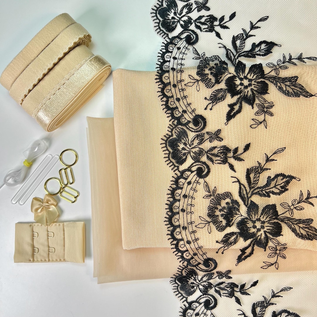 Bra Making Kit | Beige Base Bra Sewing Kit | Non Stretch Embroidery ...