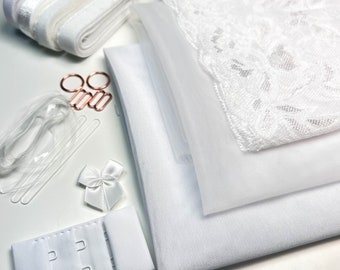 Bra Making Kit White Base Bra Sewing Kit Embroidery Lace Bralette DIY ...