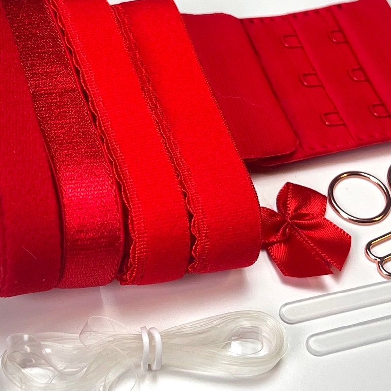 Bra Findings Kit - RED Bra Elastics Set - Bra Elastics Set - Bra Making ...