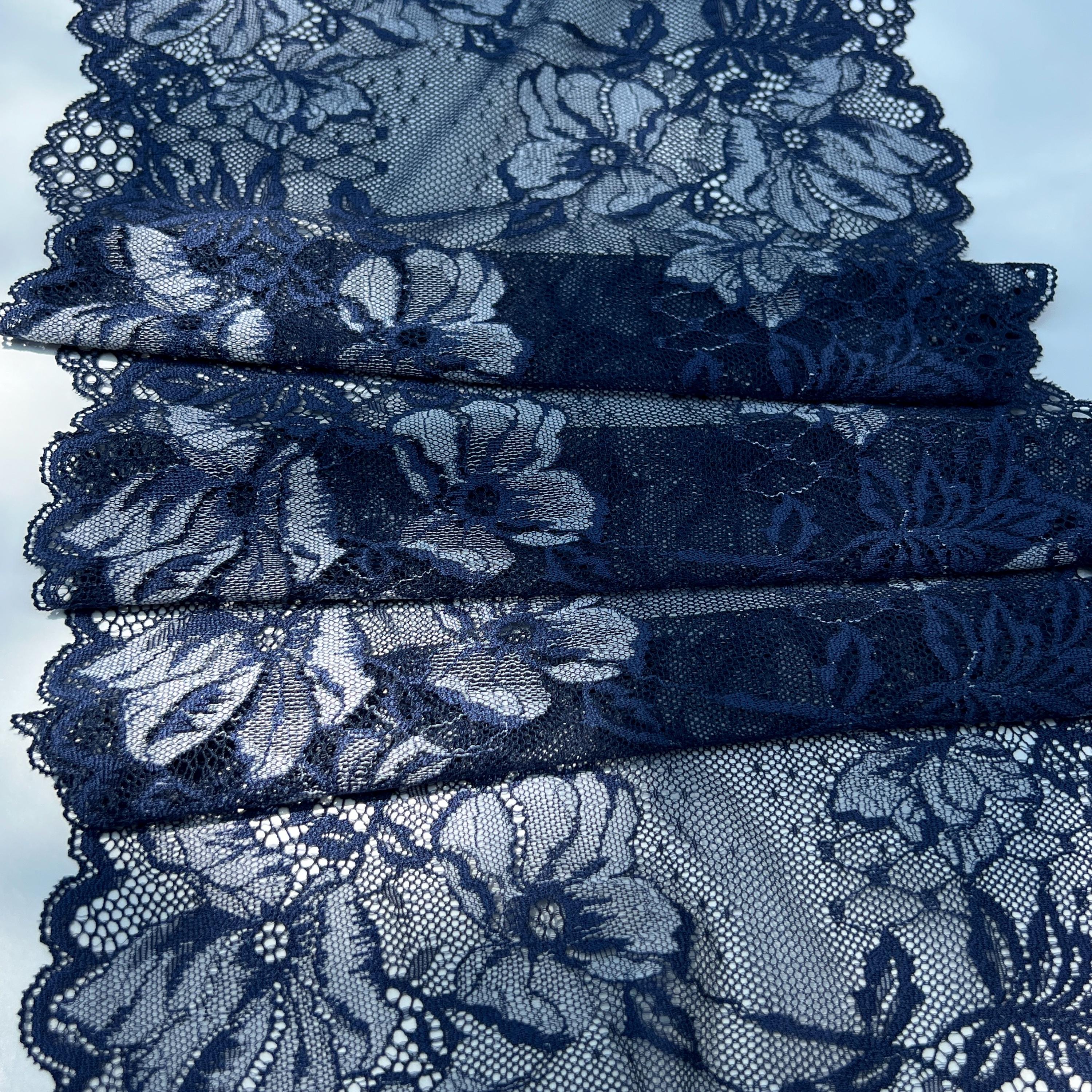 Midnight Blue Lace With Ivory Flowers- Premium Nylon Stretch Lace by ...