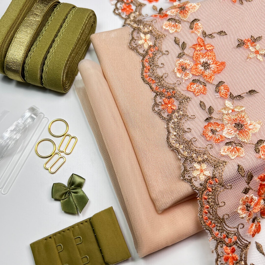 Bra Making Kit | Beige Base Bra Sewing Kit | Embroidery Lace Bralette ...