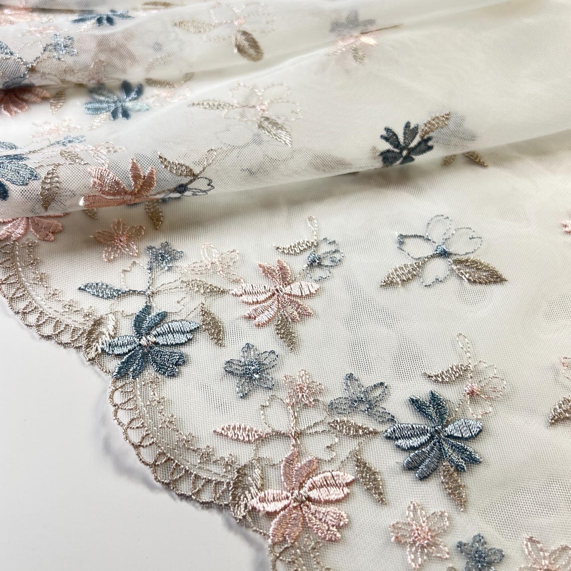 French Pastel Meadow Embroidered Lace - Sold by Yard - Floral Pattern ...