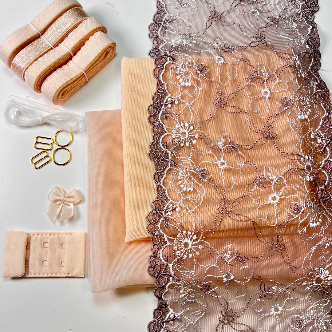 Bra Making Kit | Beige Base Bra Sewing Kit | Embroidery Lace| Non ...