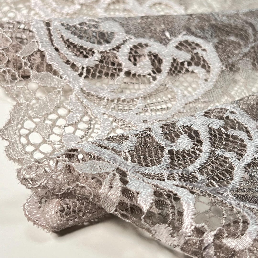 Latte - Premium Nylon Stretch Lace by the Yard - Two Tone Pastel Beige ...