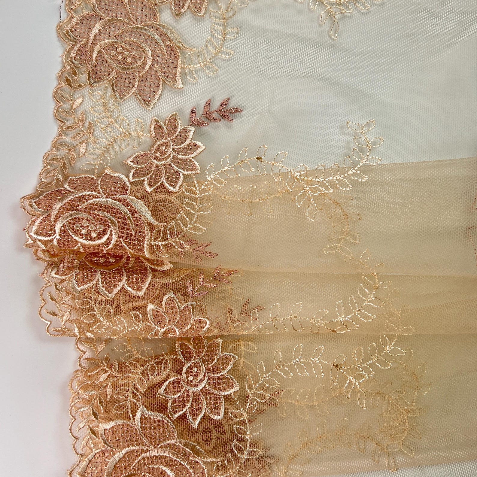 Rose Gold Floral Embroidered Lace | Embroidery Lace | Lace for Sewing ...