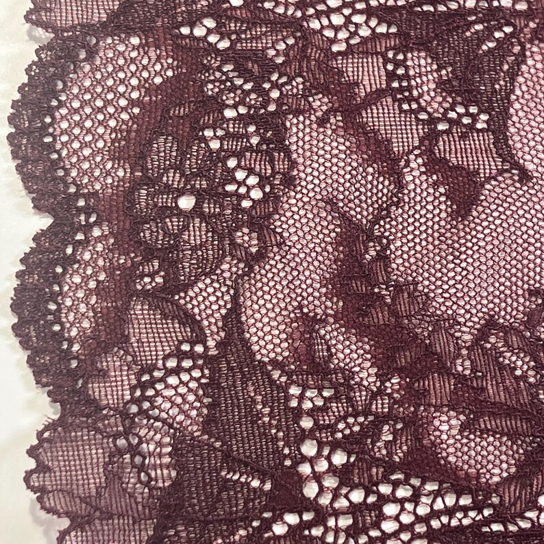 Plum Wine Stretch Lace Trim– Dark Plum Stretch Lace by the Yard| Floral ...