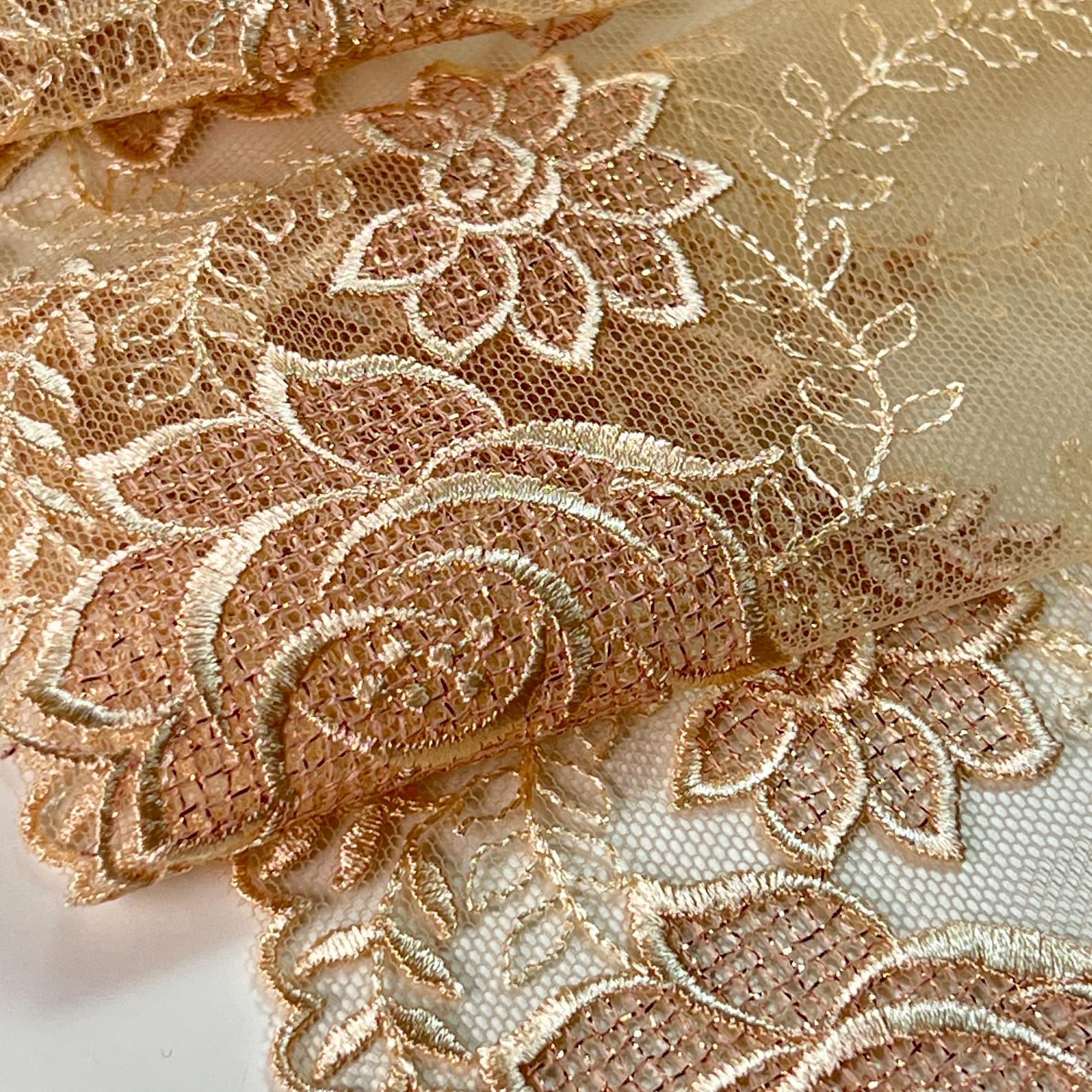 Rose Gold Floral Embroidered Lace | Embroidery Lace | Lace for Sewing ...