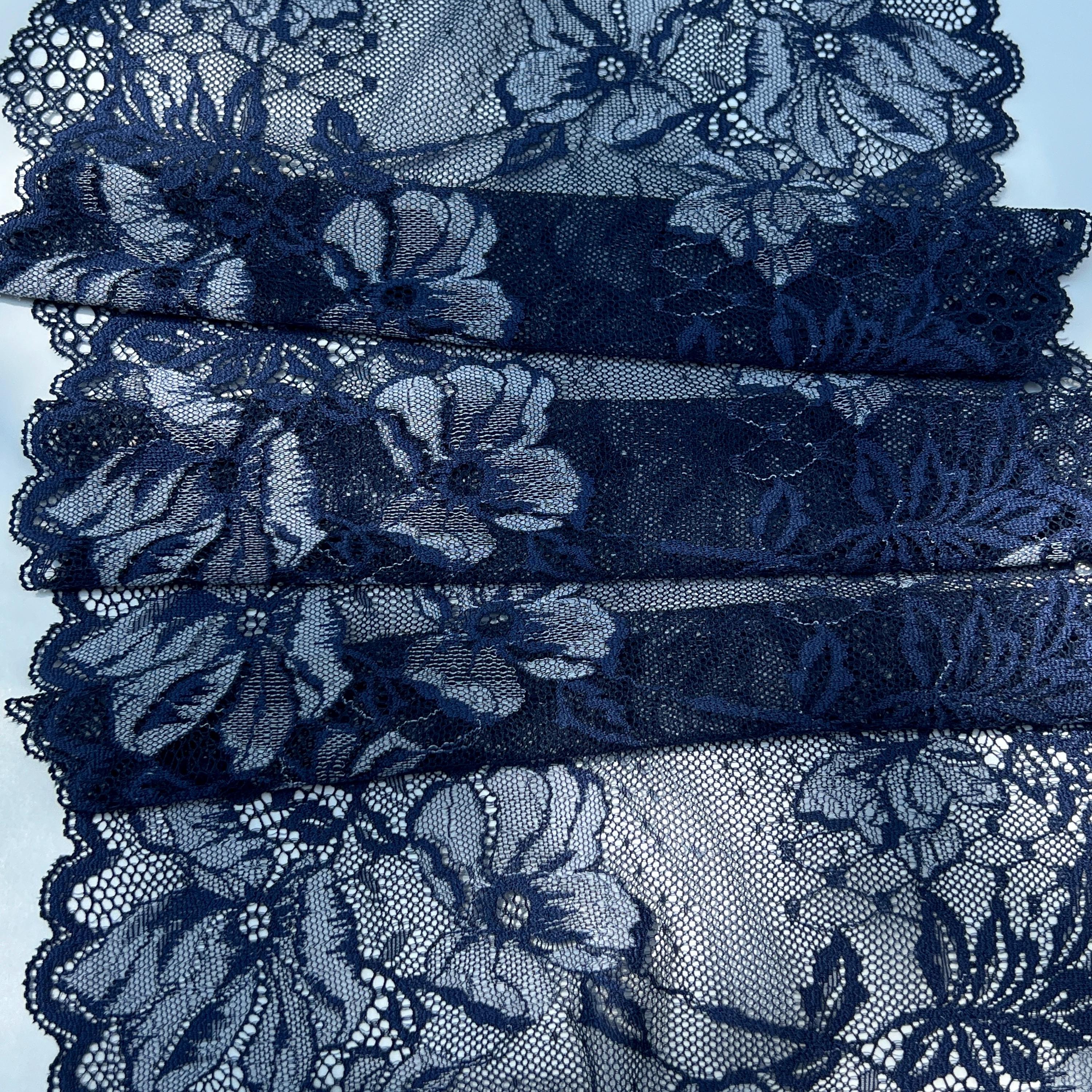 Midnight Blue Lace With Ivory Flowers- Premium Nylon Stretch Lace by ...