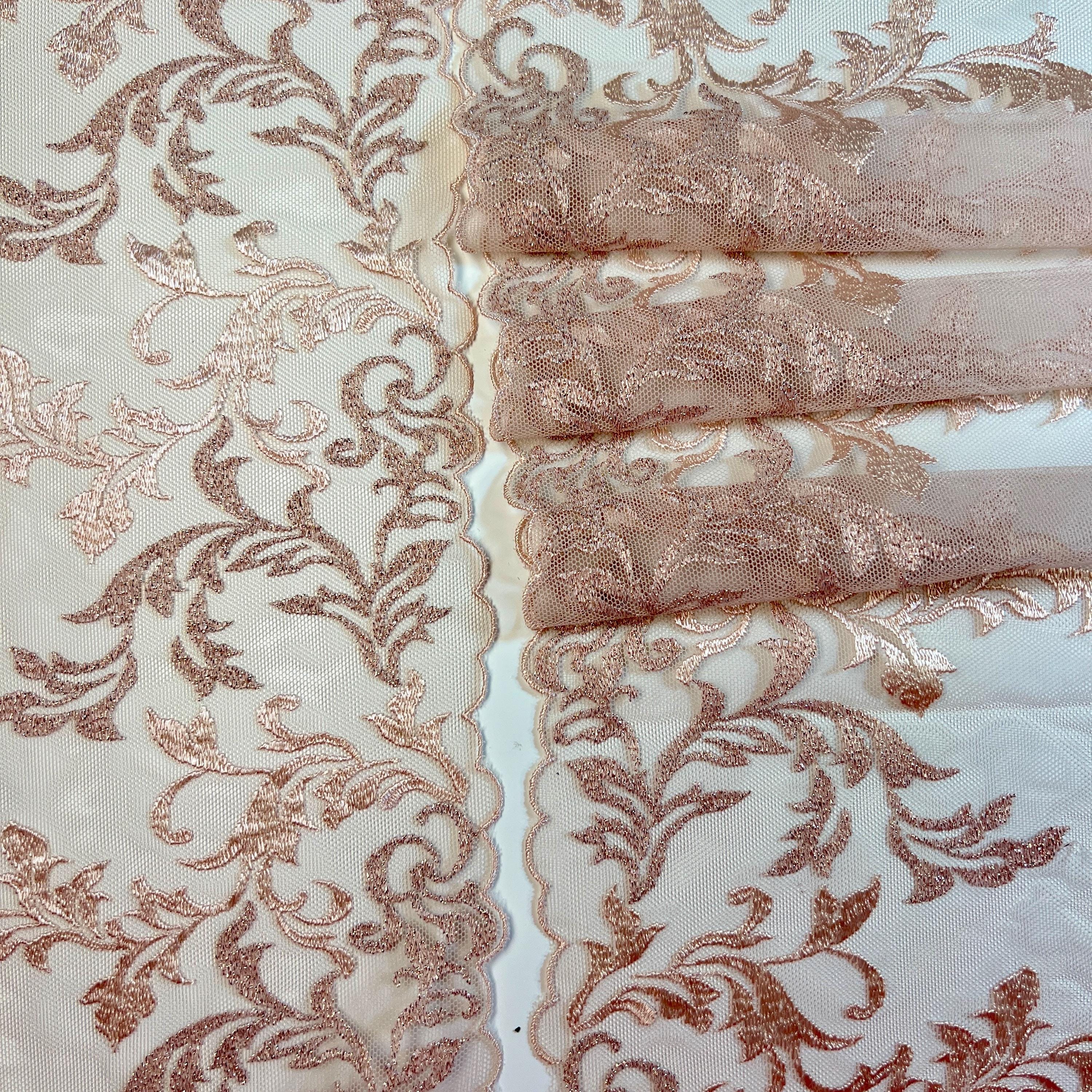 Luxury Peach and Black Embroidered Tulle Lace | Floral Embroidery| Non ...