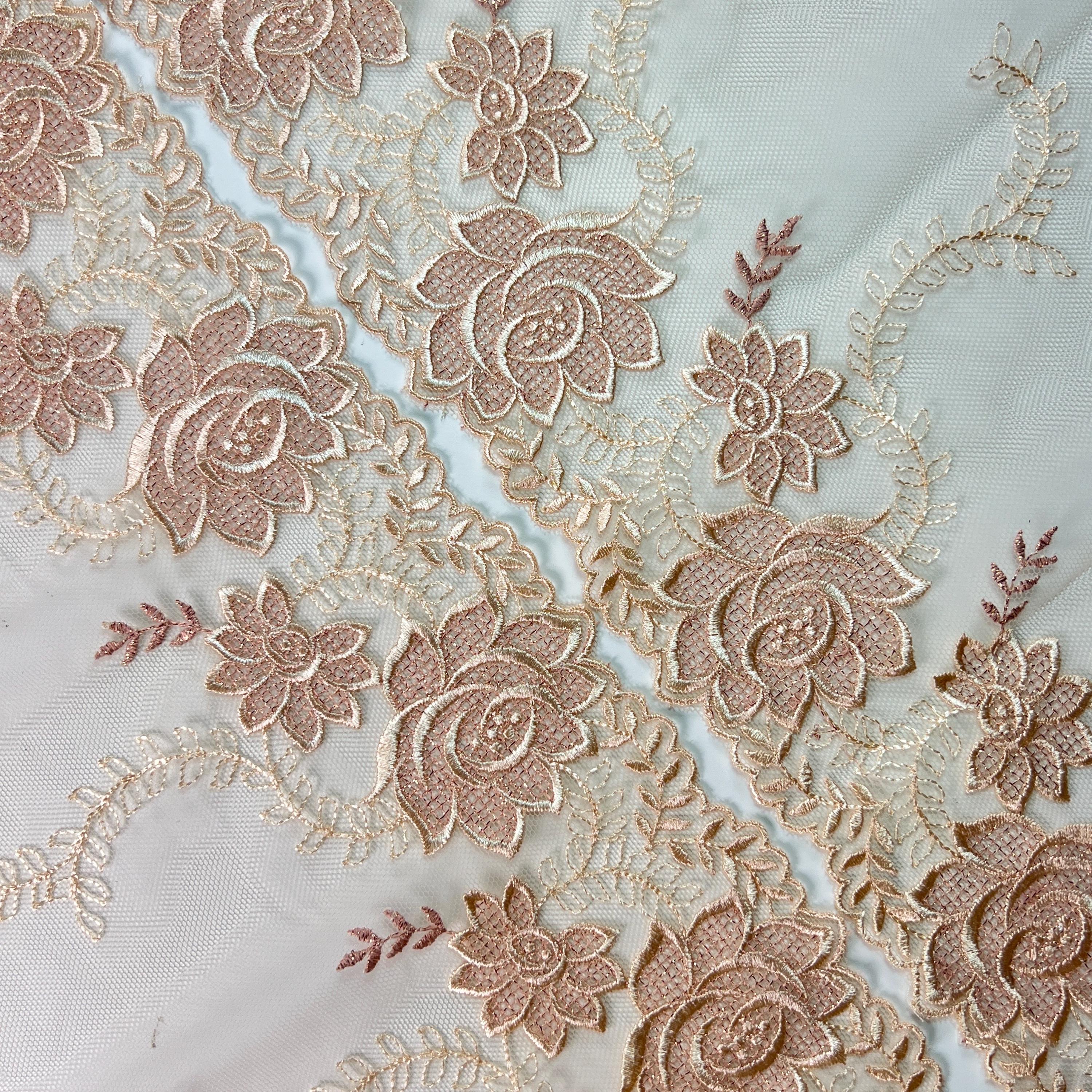 Rose Gold Floral Embroidered Lace | Embroidery Lace | Lace for Sewing ...