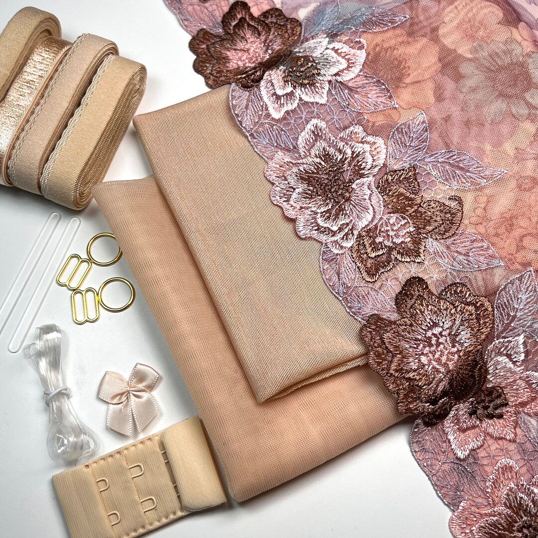 Bra Making Kit Beige Base Bra Sewing Kit Embroidery Lace Bralette DIY ...