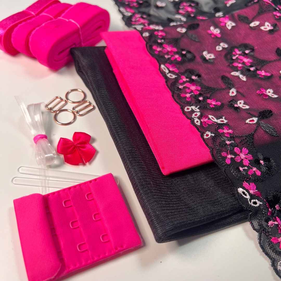 Fuchsia Noir Bra Making Kit | Bra Sewing Kit | Light Stretch Lace ...
