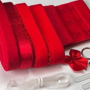 Bra Findings Kit - RED Bra Elastics Set - Bra Elastics Set - Bra Making ...