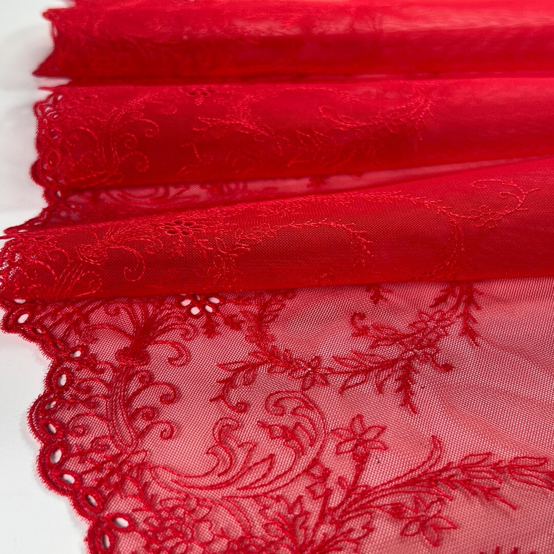 Scarlet Serenade Embroidered Lace -tulle Lace Trim by the Yard - Red ...