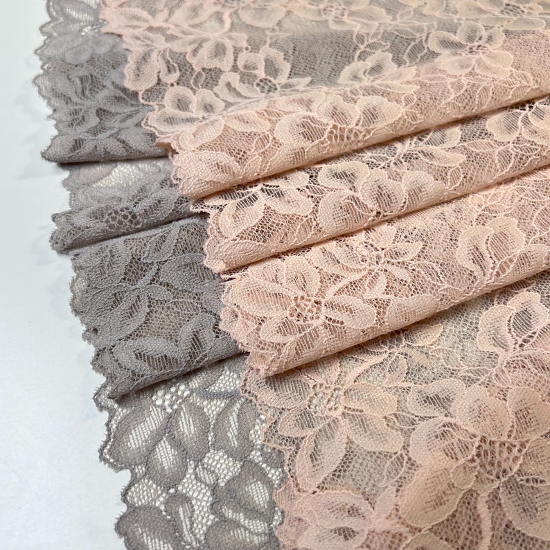 Pastel Peach and Grey - Premium Nylon Stretch Lace by the Yard - Two ...